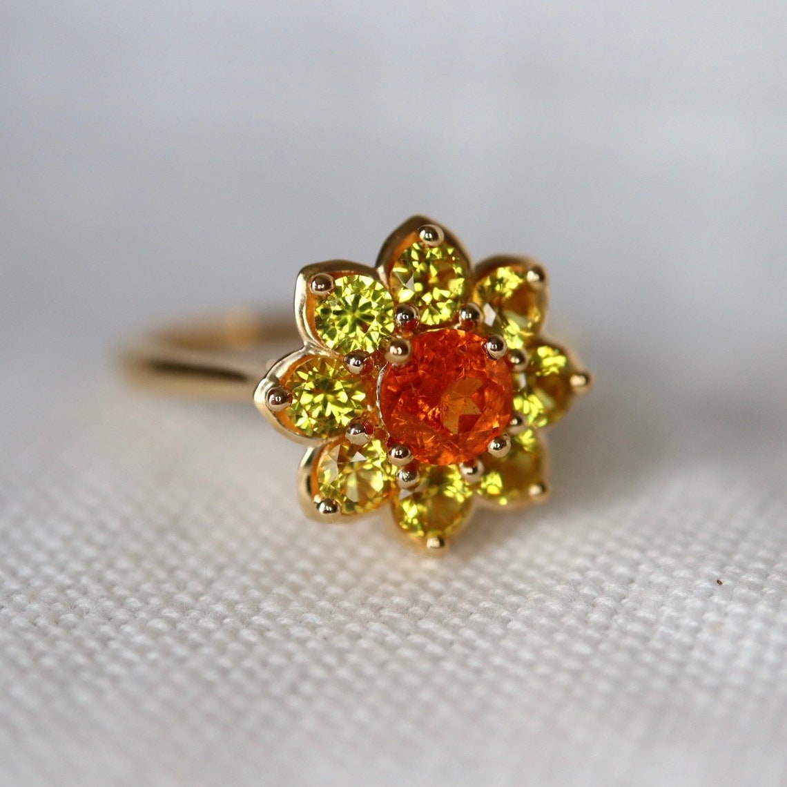 Neon Orange Fanta Garnet Yellow Sapphire Daisy Ring Orange Spessartite ...