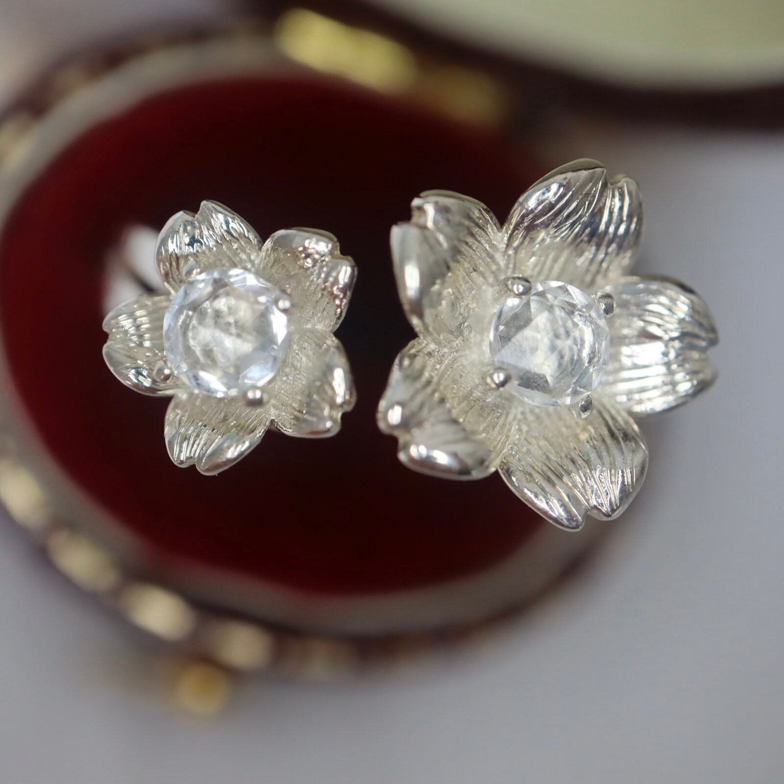 Cherry Blossom Toi Et Moi Ring. Sterling Silver Floral Ring With ...