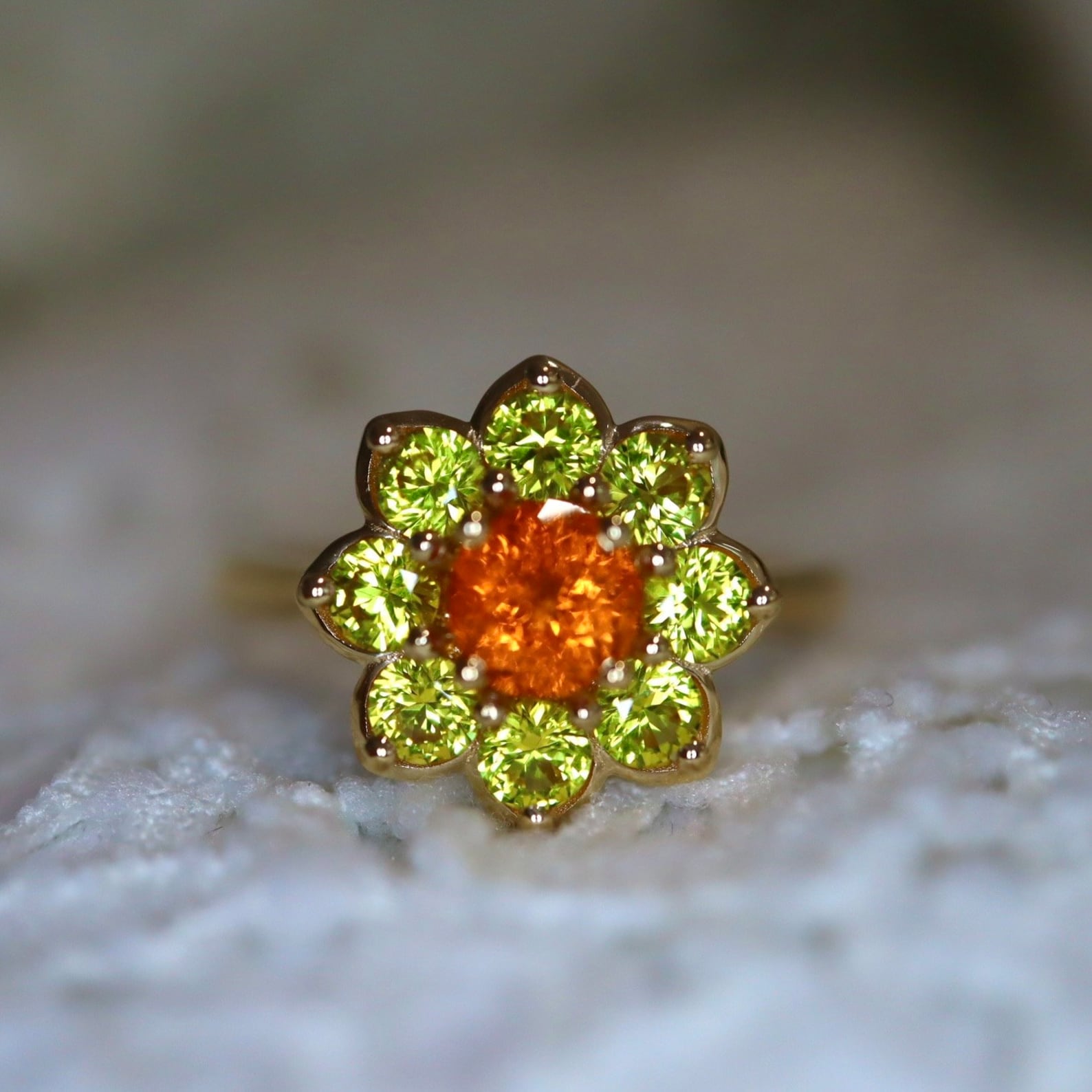 Neon Orange Fanta Garnet Yellow Sapphire Daisy Ring Orange Spessartite ...