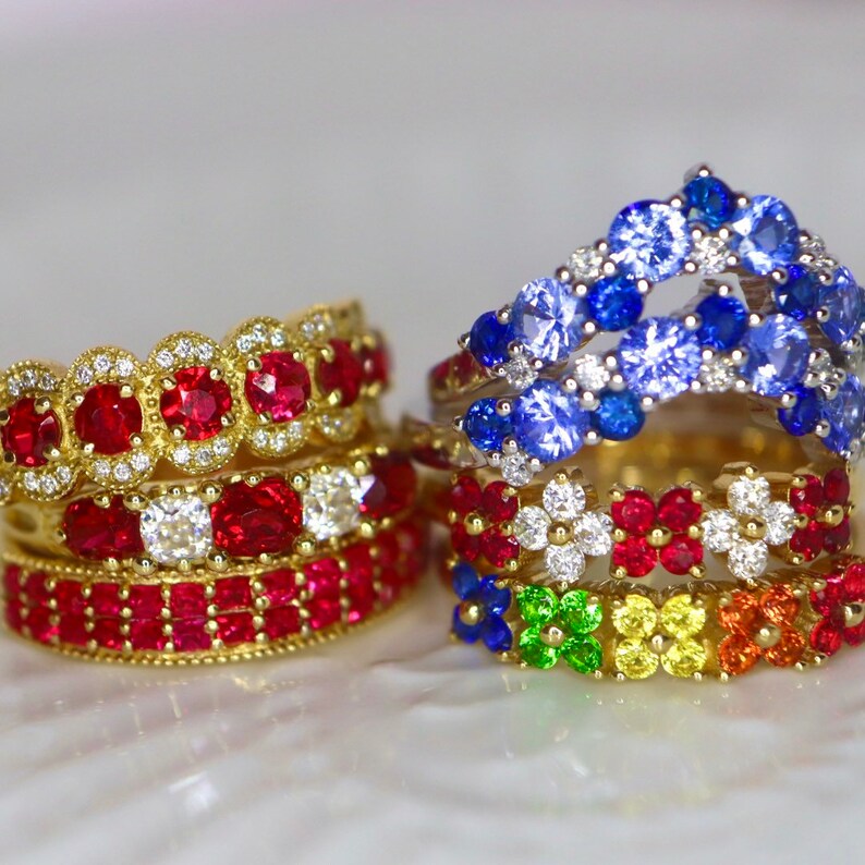 Ruby and Diamond Flower Band With Pigeon Blood Red Ruby Band Ruby ...