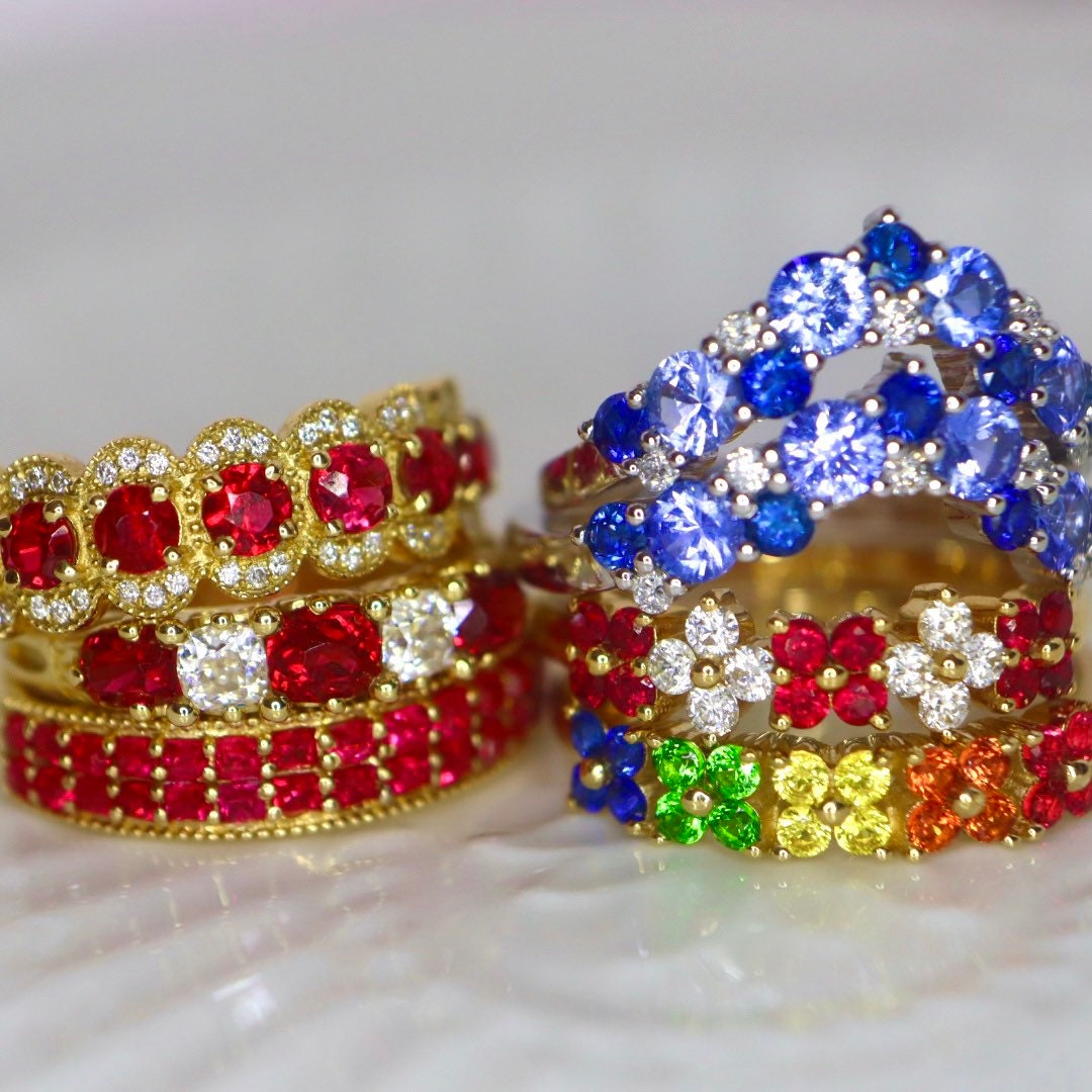 Ruby and Diamond Flower Band With Pigeon Blood Red Ruby Band Ruby ...