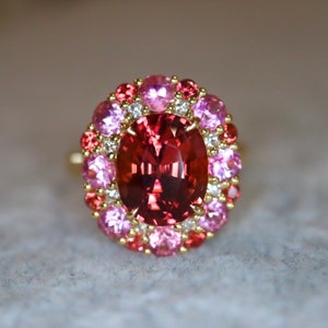 Orange Pink Tourmaline Ring Pink Spinels and Diamonds Halo Engagement ...