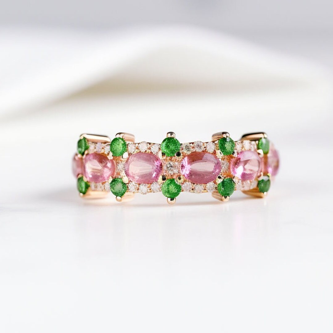 Made to Order. Pink Spinel Band With Diamond. Modern Band for Wedding ...