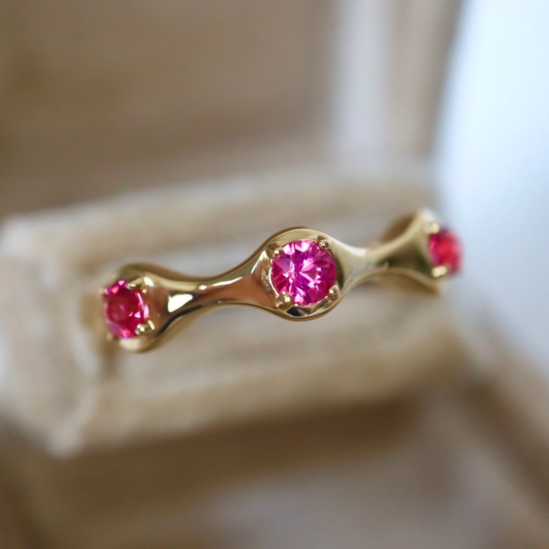 Made to Order Neon Pink Spinel Eternity Band 14K Yellow Gold, Bright ...