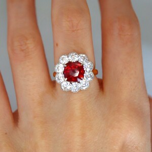 Neon Orange Spinel Old Mine Cut Diamond Halo Ring. Neon Orange Red ...