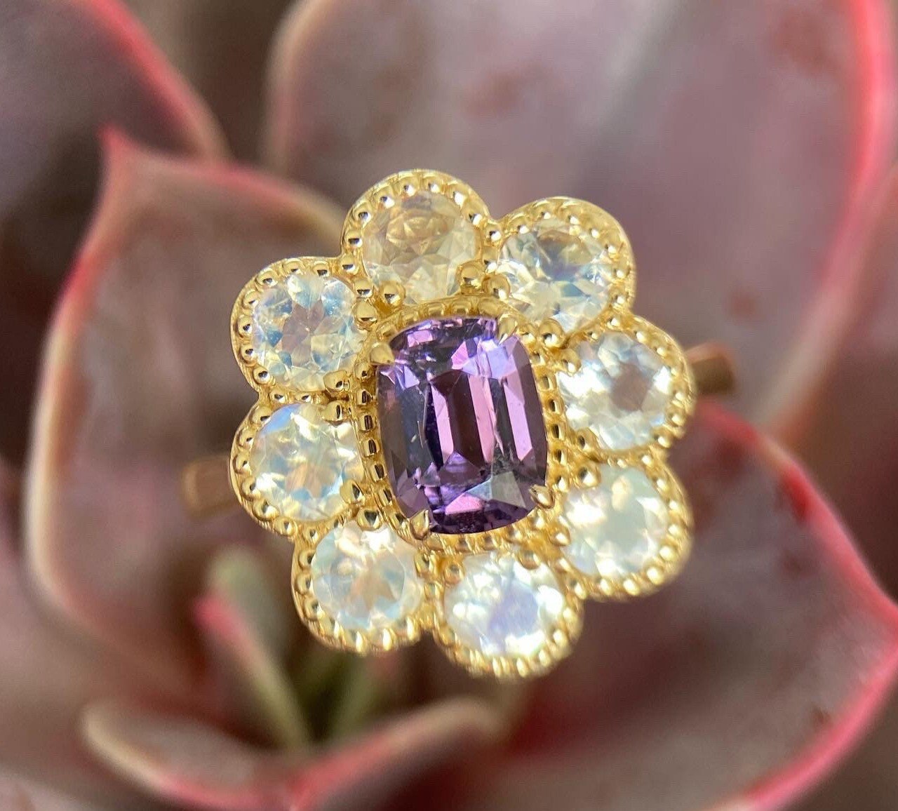 Made to Order. Vivid Purple Spinel With Moonstone Halo Ring. Purple ...