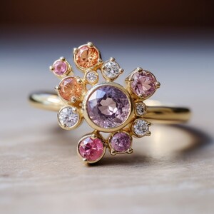 Minimal Dainty Starburst Ring With Orange Pink and Sunset and Sapphires ...