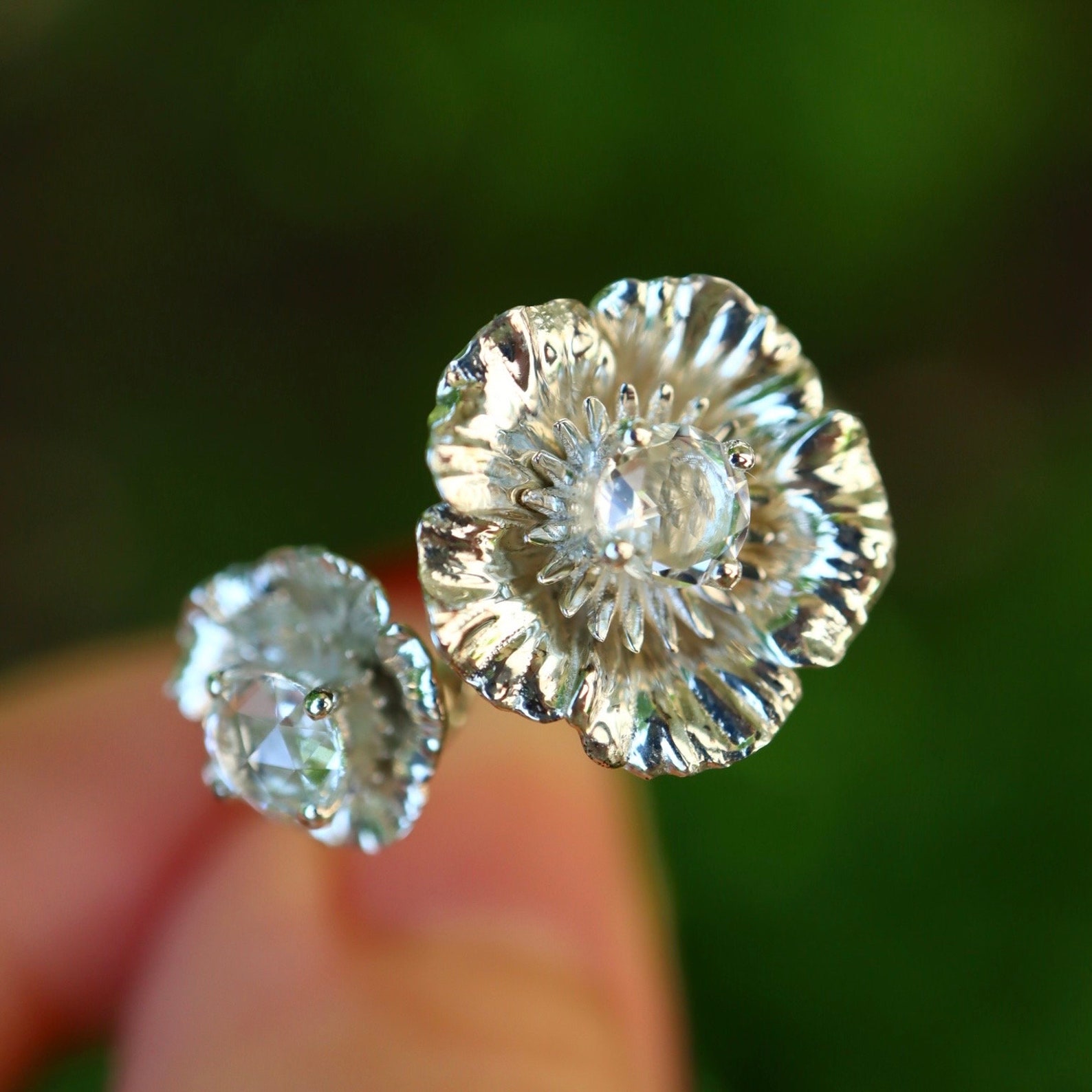 Poppy Sterling Silver Floral Ring With Natural Topaz. Sparkly - Etsy
