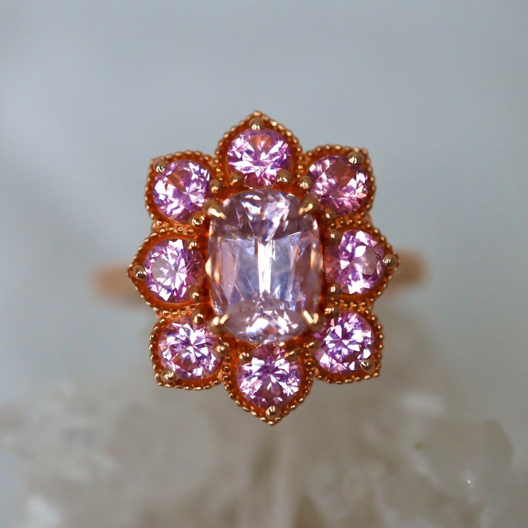 Light Pink Spinel Halo Ring. Cushion Cut Pink Spinel With Brilliant Cut ...