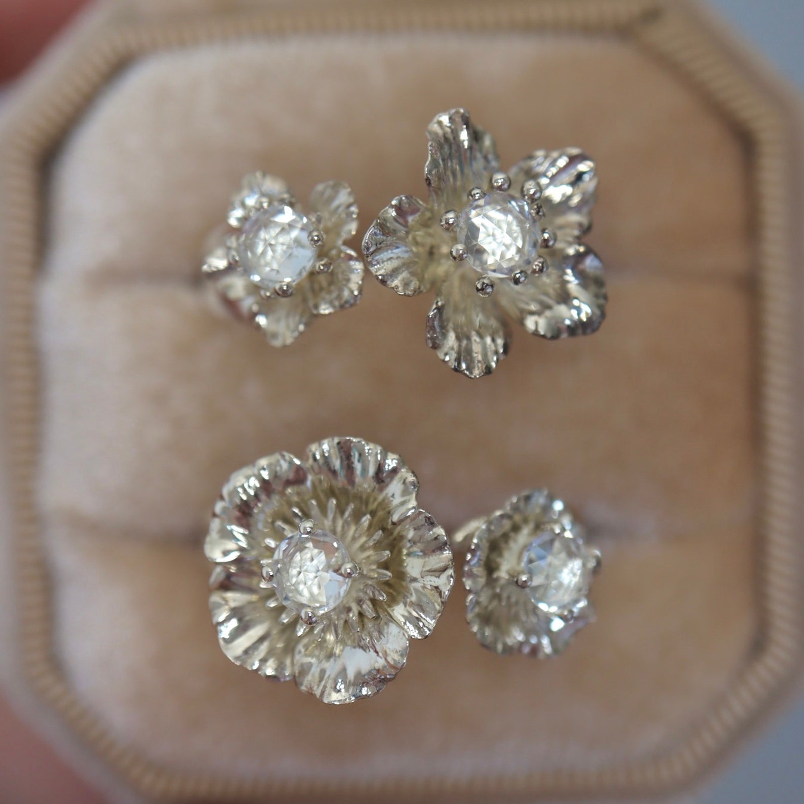 Poppy Sterling Silver Floral Ring With Natural Topaz. Sparkly - Etsy