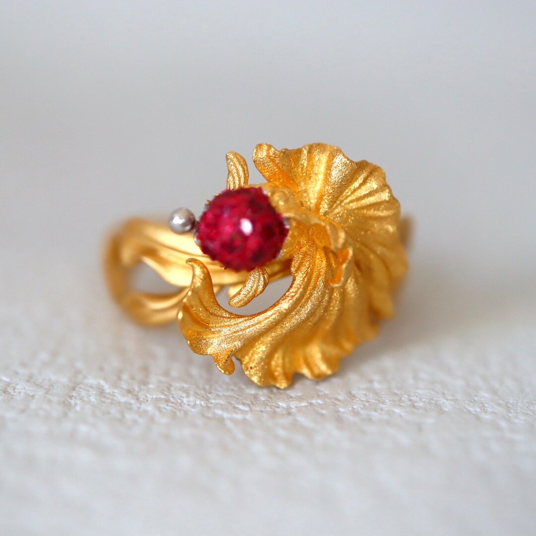 Goldfish Ring With Ruby Organic Design Solid Gold in 18K Yellow Gold ...