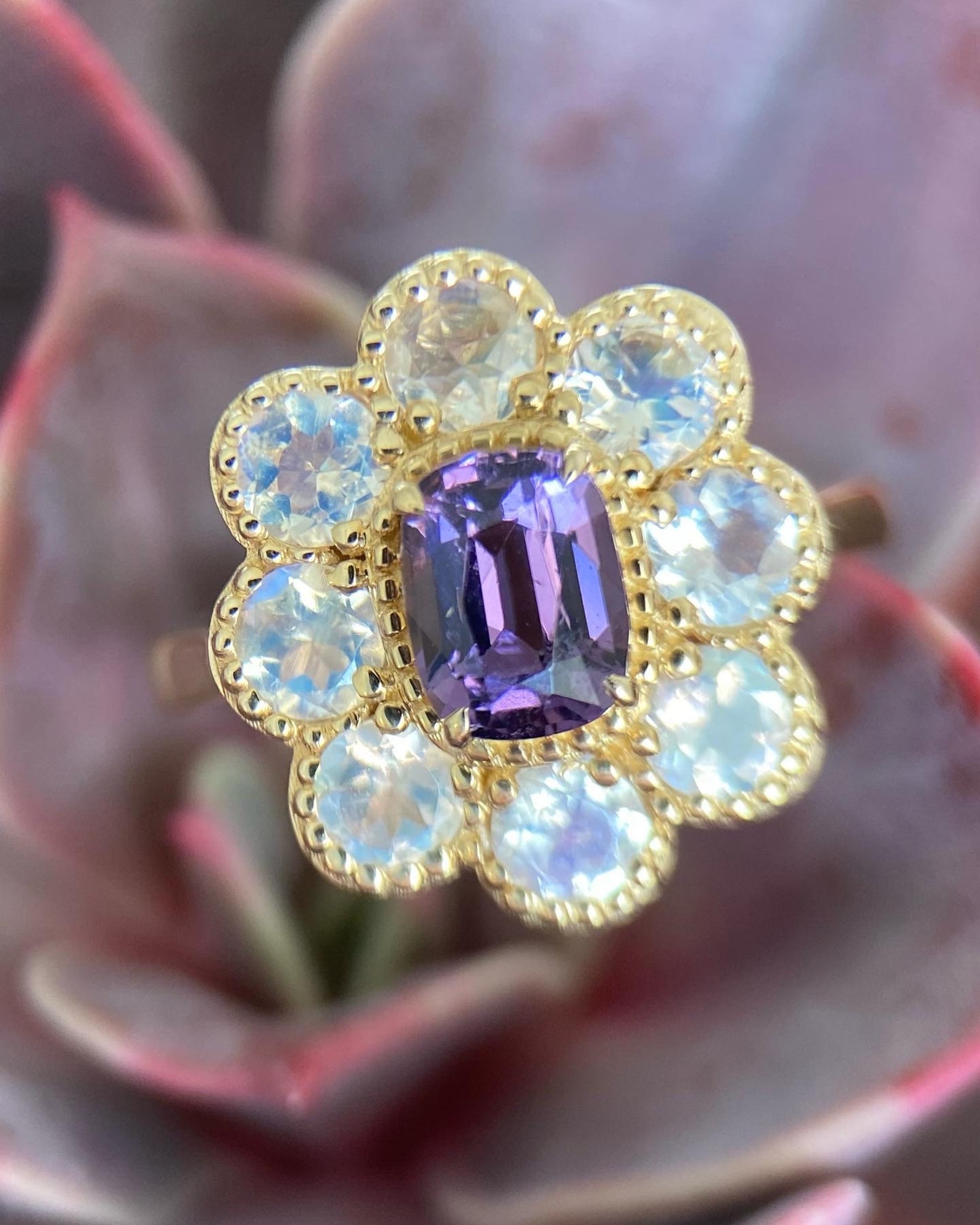 Made to Order. Vivid Purple Spinel With Moonstone Halo Ring. Purple ...