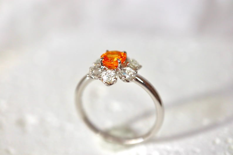 Neon Orange Fanta Spessartite Garnet Halo Ring With Natural Rose-cut ...