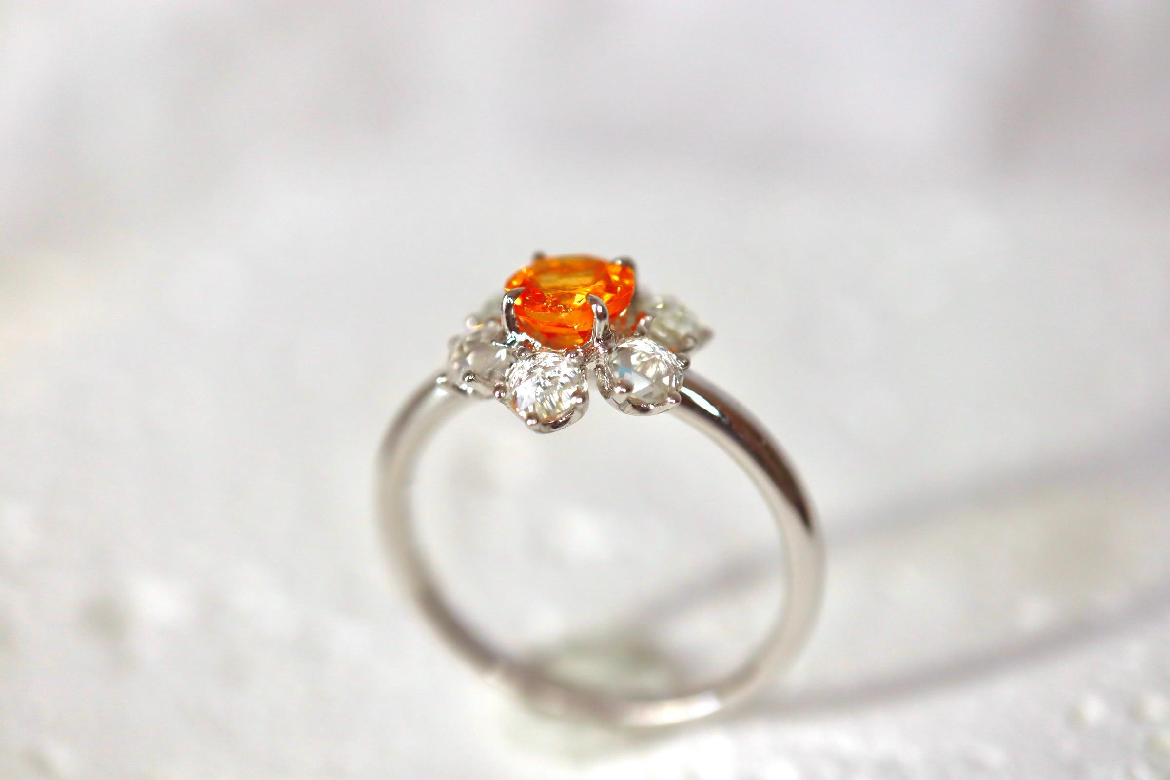 Neon Orange Fanta Spessartite Garnet Halo Ring With Natural Rose-cut ...