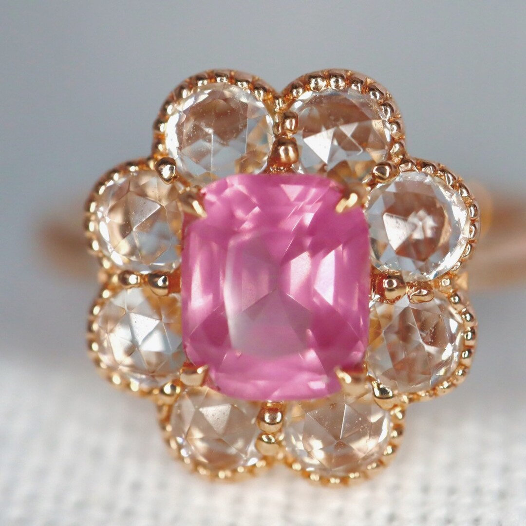 Rose Pink Opalescent Spinel and Rose-cut Aquamarine Halo Ring Pink ...