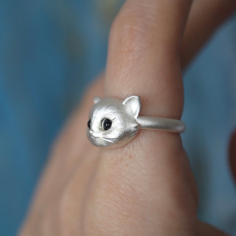 Cute Cat Face Ring in Sterling Silver. Custom Pet Jewelry. Cat - Etsy