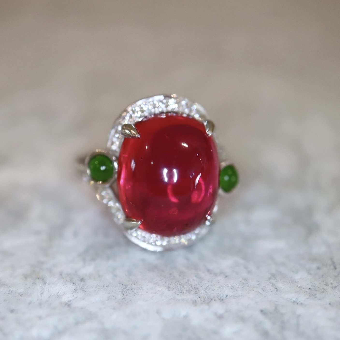 Pink Red Tourmaline Halo Ring With Diamonds Cabochon Red Tourmaline ...