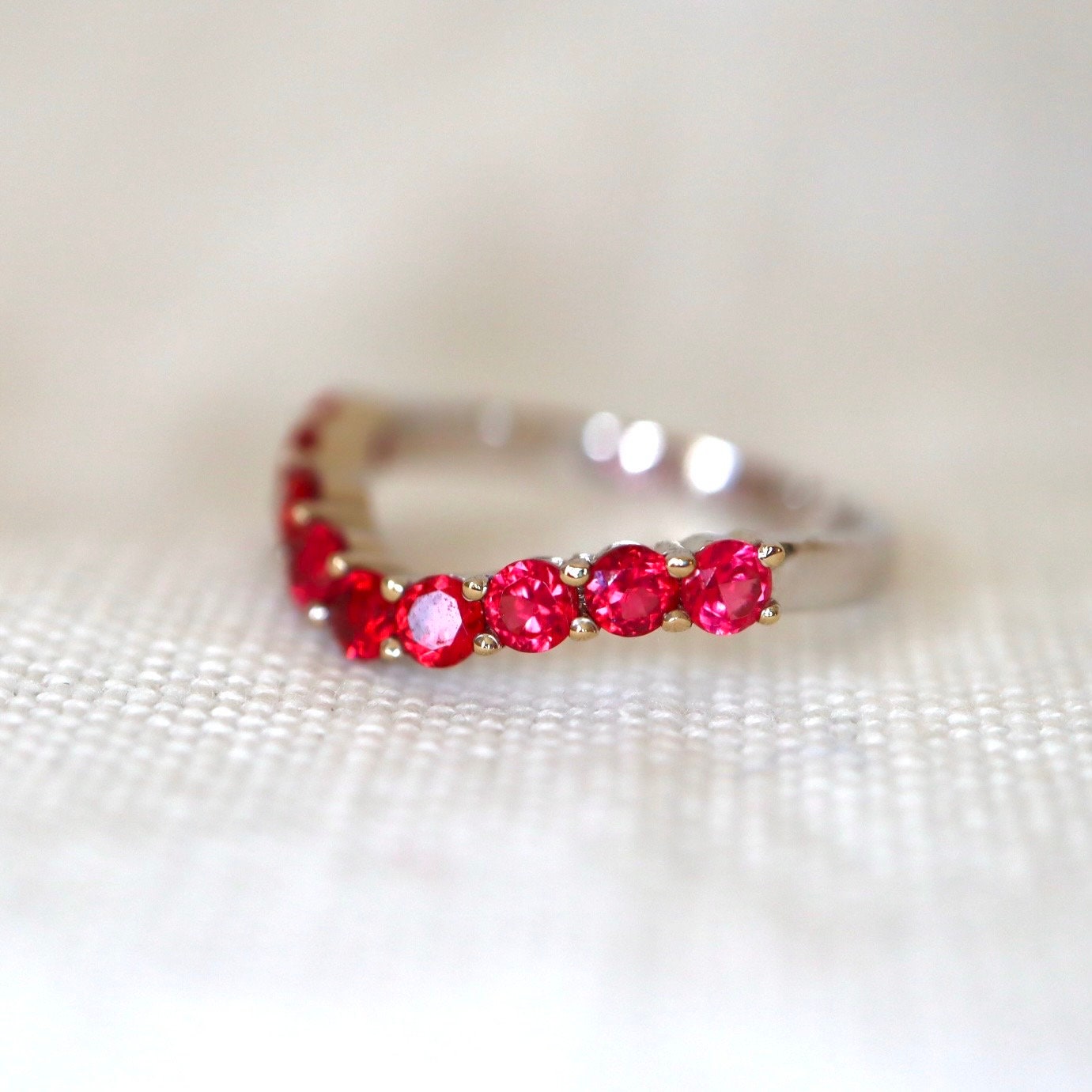 Neon Red Spinel Band 14K Yellow Gold, Tiara Band/reddish Pink Spinel ...