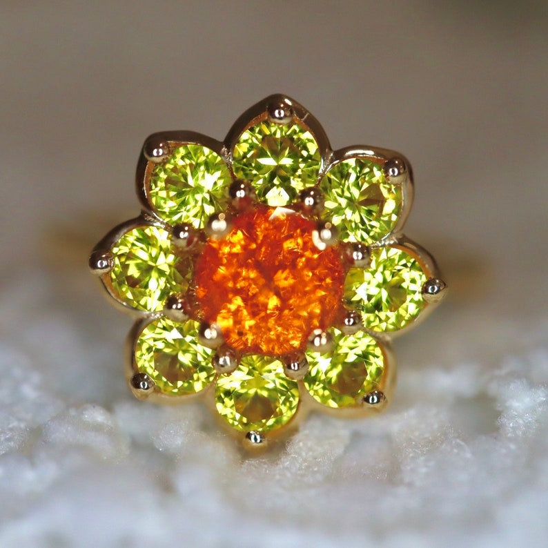 Neon Orange Fanta Garnet Yellow Sapphire Daisy Ring Orange Spessartite ...