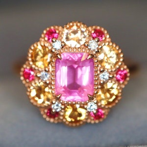 Vivid Pink Opalescent Spinel and Fanta Garnet Halo Ring Spinel Halo ...