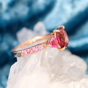 Red Pink Tourmaline Three Stone Ringpink Engagement Ring Pink Ring ...