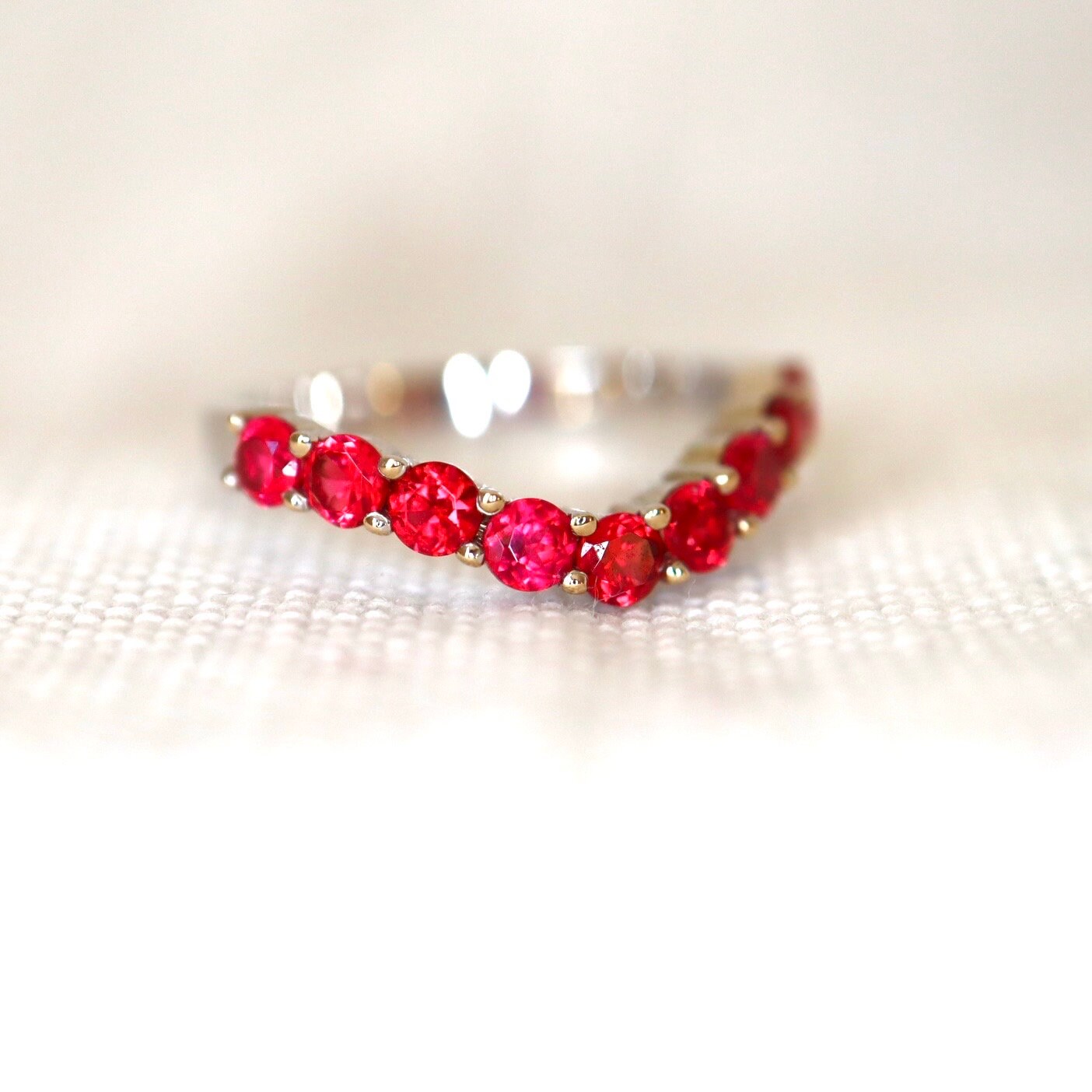 Neon Red Spinel Band 14K Yellow Gold, Tiara Band/reddish Pink Spinel ...