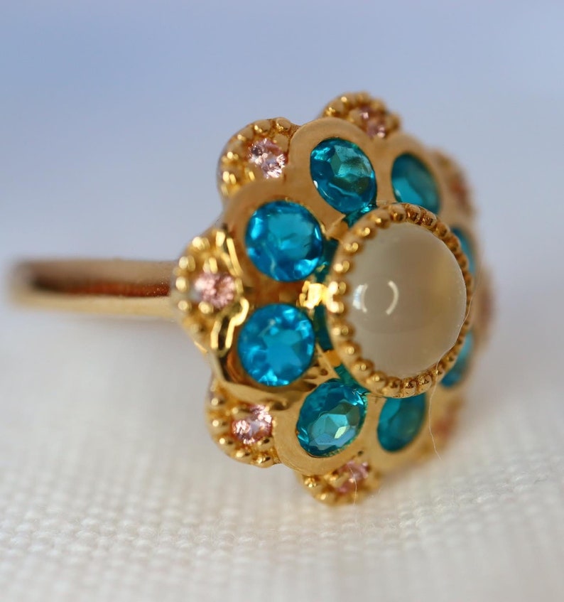 Cats Eye Moonstone With Paraiba Color Neon Blue Appatite and Pink ...