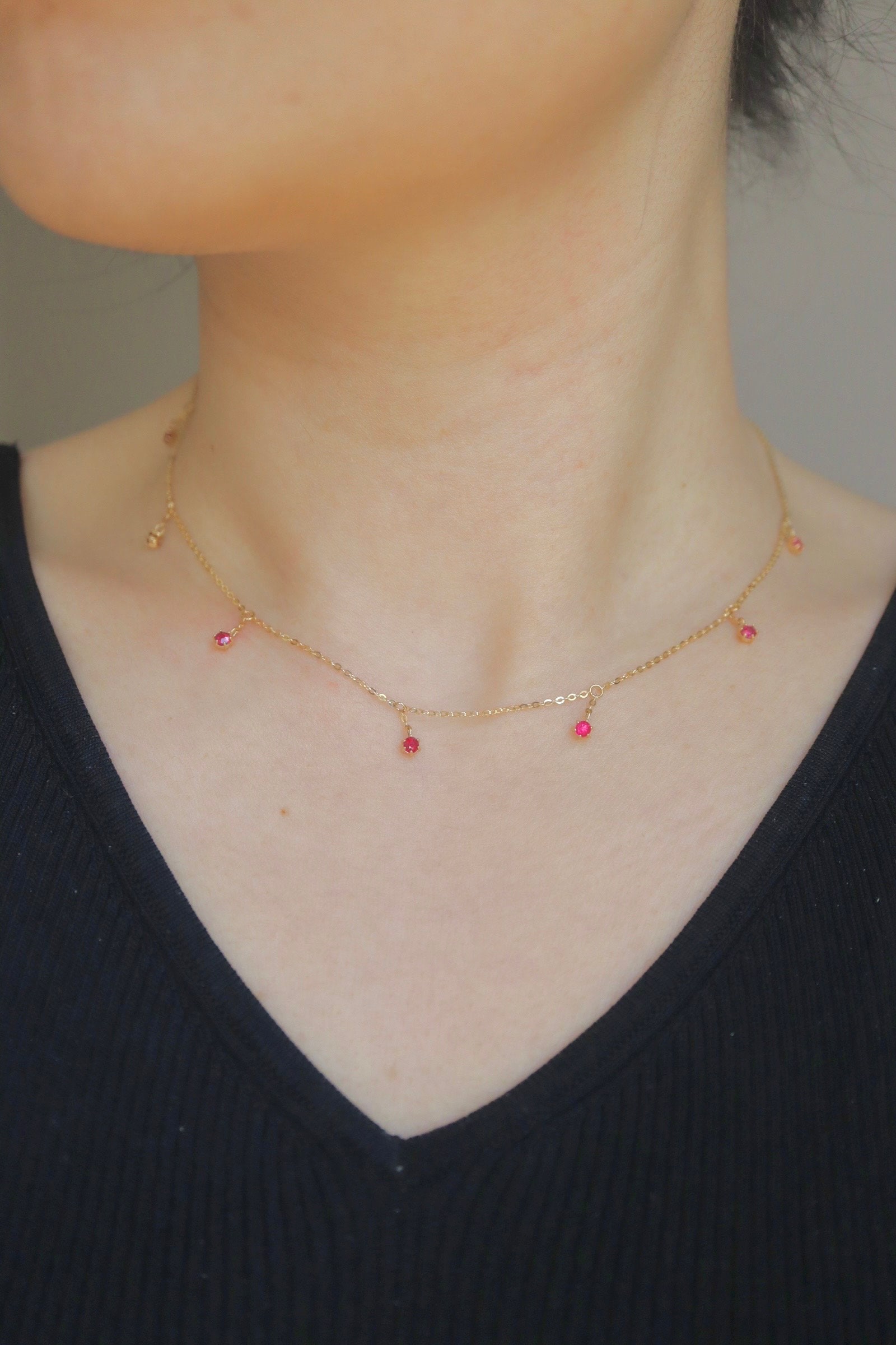 Neon Red Spinel Dainty Necklace Jedi Spinel Station Chocker Necklace ...