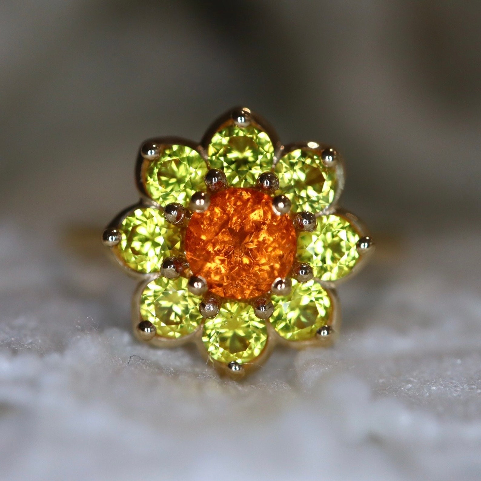 Neon Orange Fanta Garnet Yellow Sapphire Daisy Ring Orange Spessartite ...