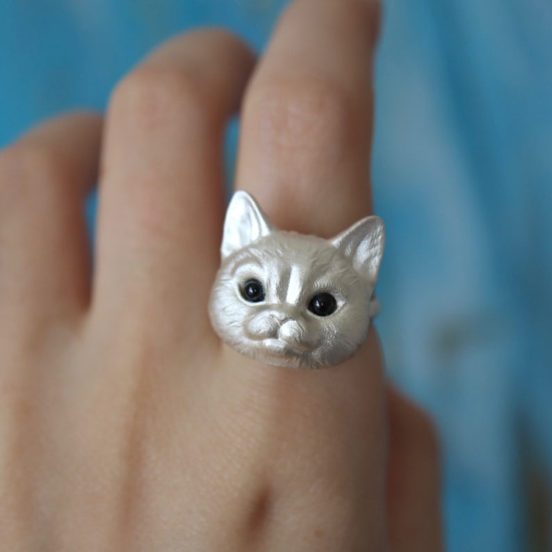 Cute Cat Face Ring in Sterling Silver. Custom Pet Jewelry. Cat Owner ...