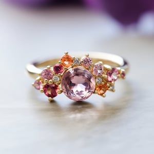 Minimal Dainty Starburst Ring With Orange Pink and Sunset and Sapphires ...
