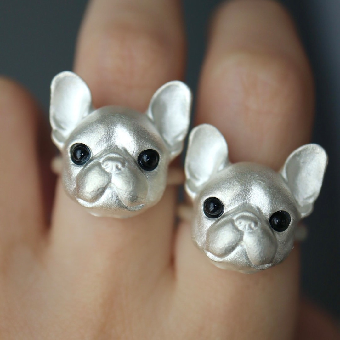 Cute French Bulldog Ring in Sterling Silver. Aninal Ring Signet Ring ...