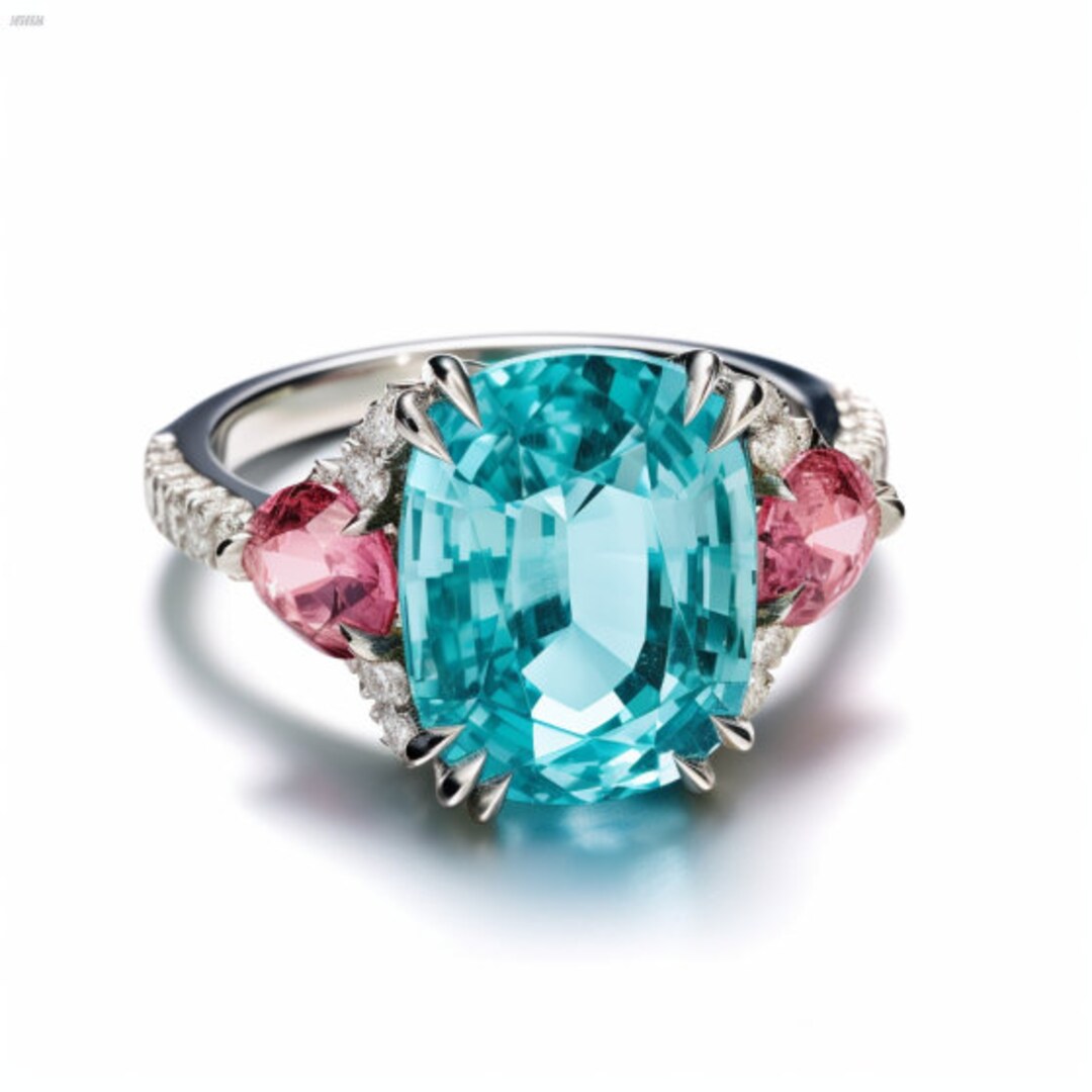Made to Order. Neon Blue Zircon and Sparkling Pink Spinel Halo Ring ...