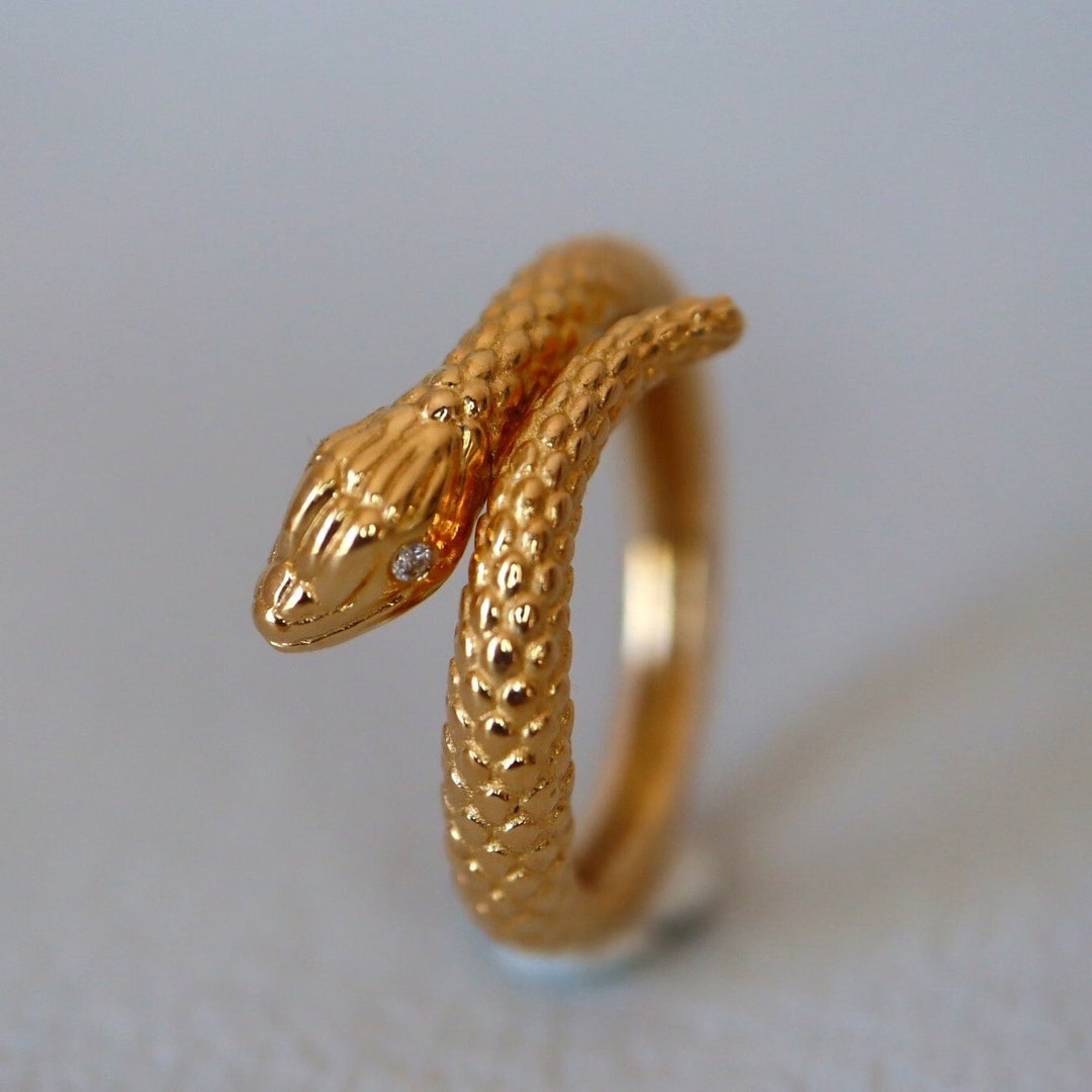 Solid Gold Snake Ring 14K Ring Diamond Serpent Jewelry Gift for Her ...