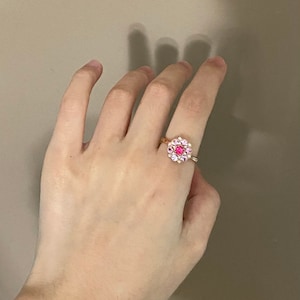 Neon Pink Spinel Ring. Halo Ring With Pink Spinels and Diamonds. Jedi ...