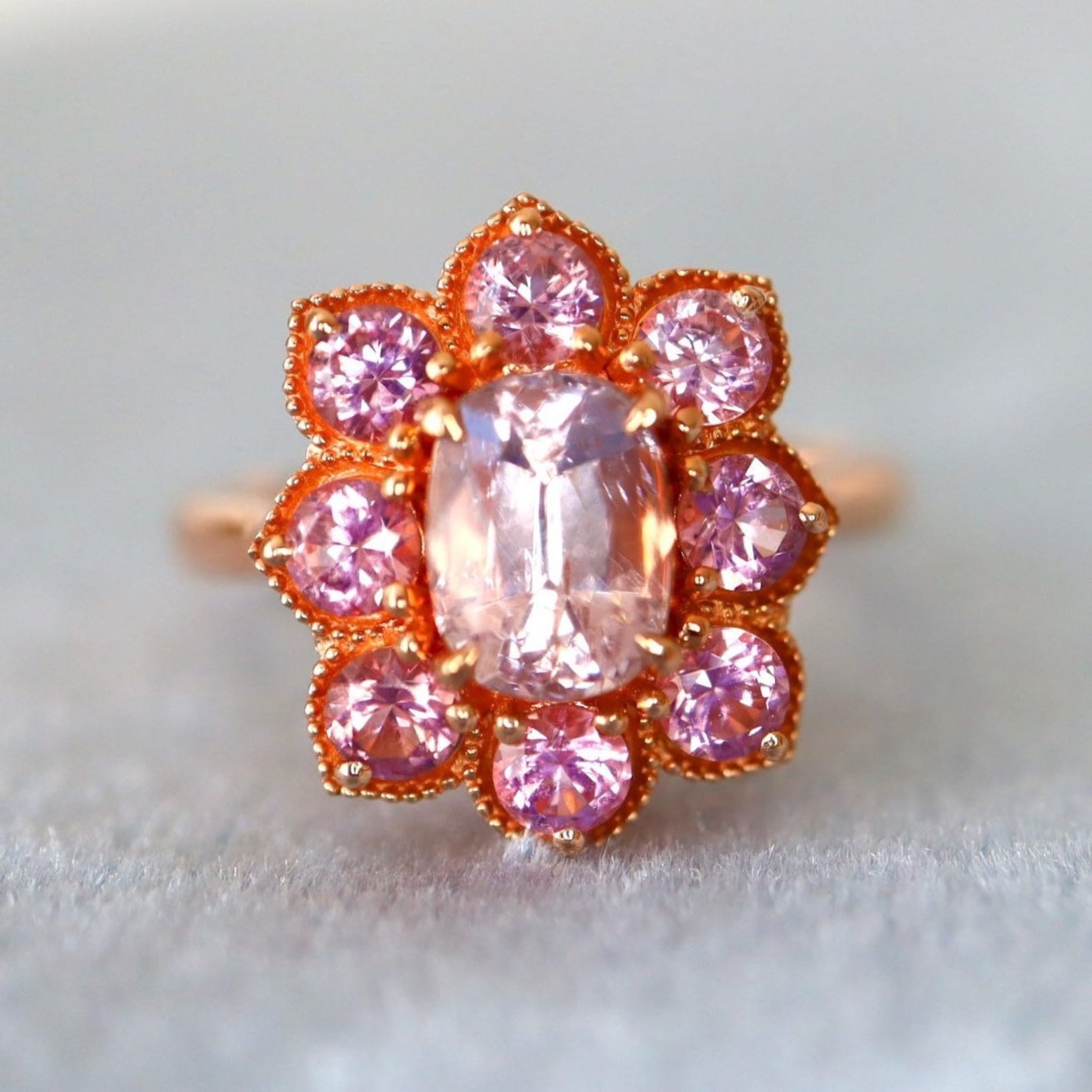 Light Pink Spinel Halo Ring. Cushion Cut Pink Spinel With - Etsy