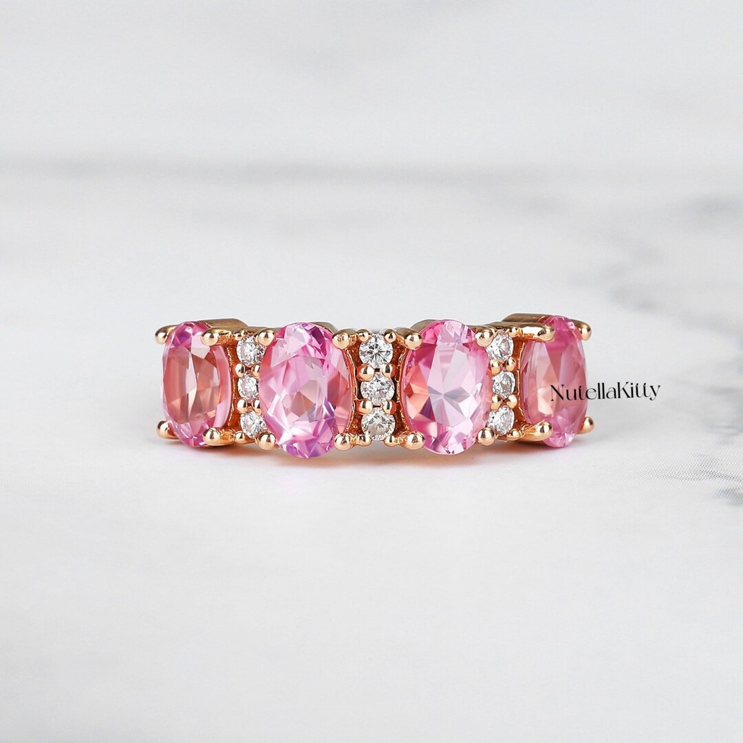 Pink Spinel Band With Diamond Modern Band for Wedding Pink Anniversary ...