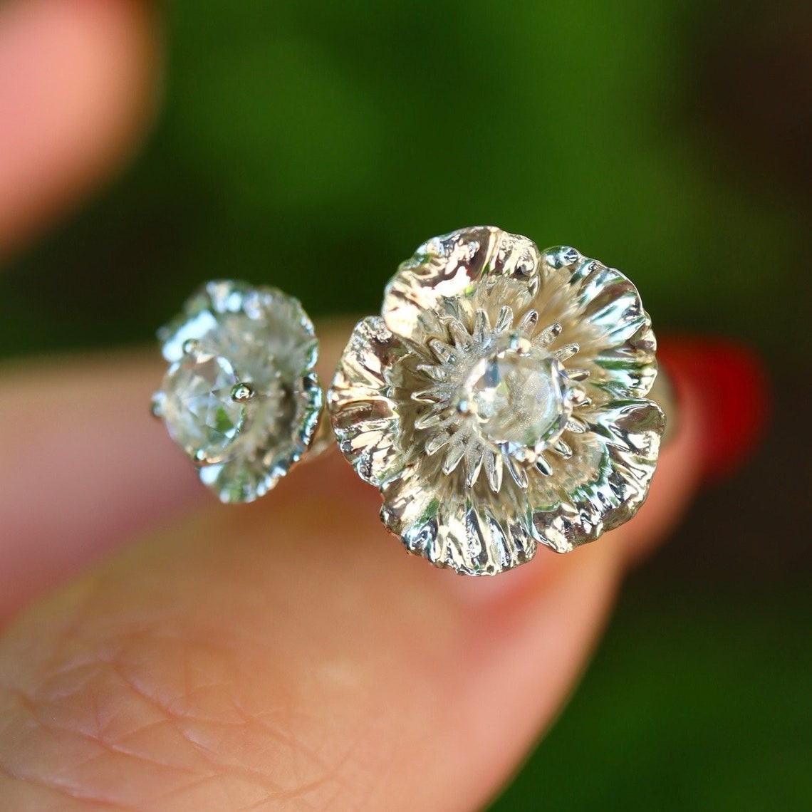 Poppy Sterling Silver Floral Ring With Natural Topaz. Sparkly - Etsy