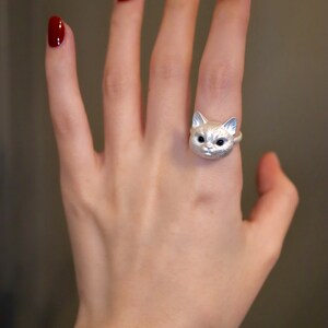 Cute Cat Face Ring in Sterling Silver. Custom Pet Jewelry. Cat Owner ...