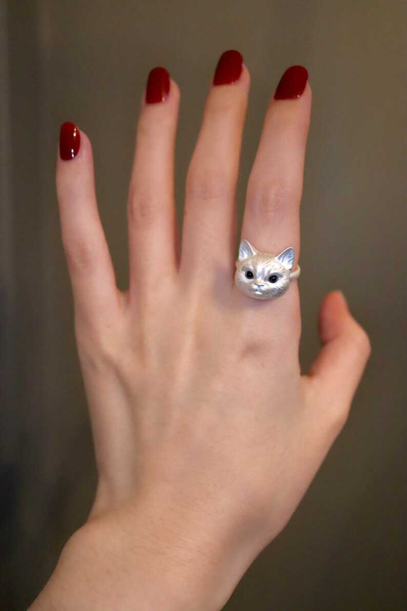 Cute Cat Face Ring in Sterling Silver. Custom Pet Jewelry. Cat Owner ...