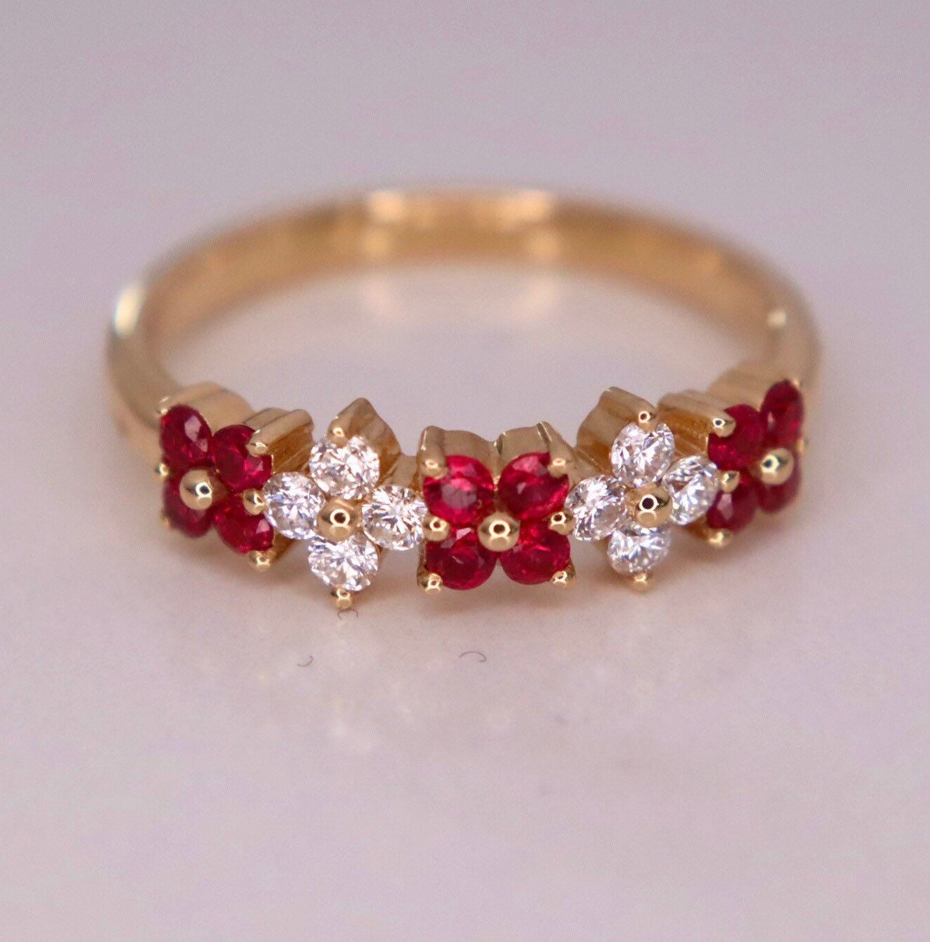 Ruby and Diamond Flower Band With Pigeon Blood Red Ruby Band Ruby ...