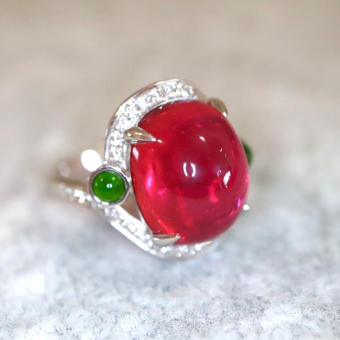 Pink Red Tourmaline Halo Ring With Diamonds Cabochon Red Tourmaline ...