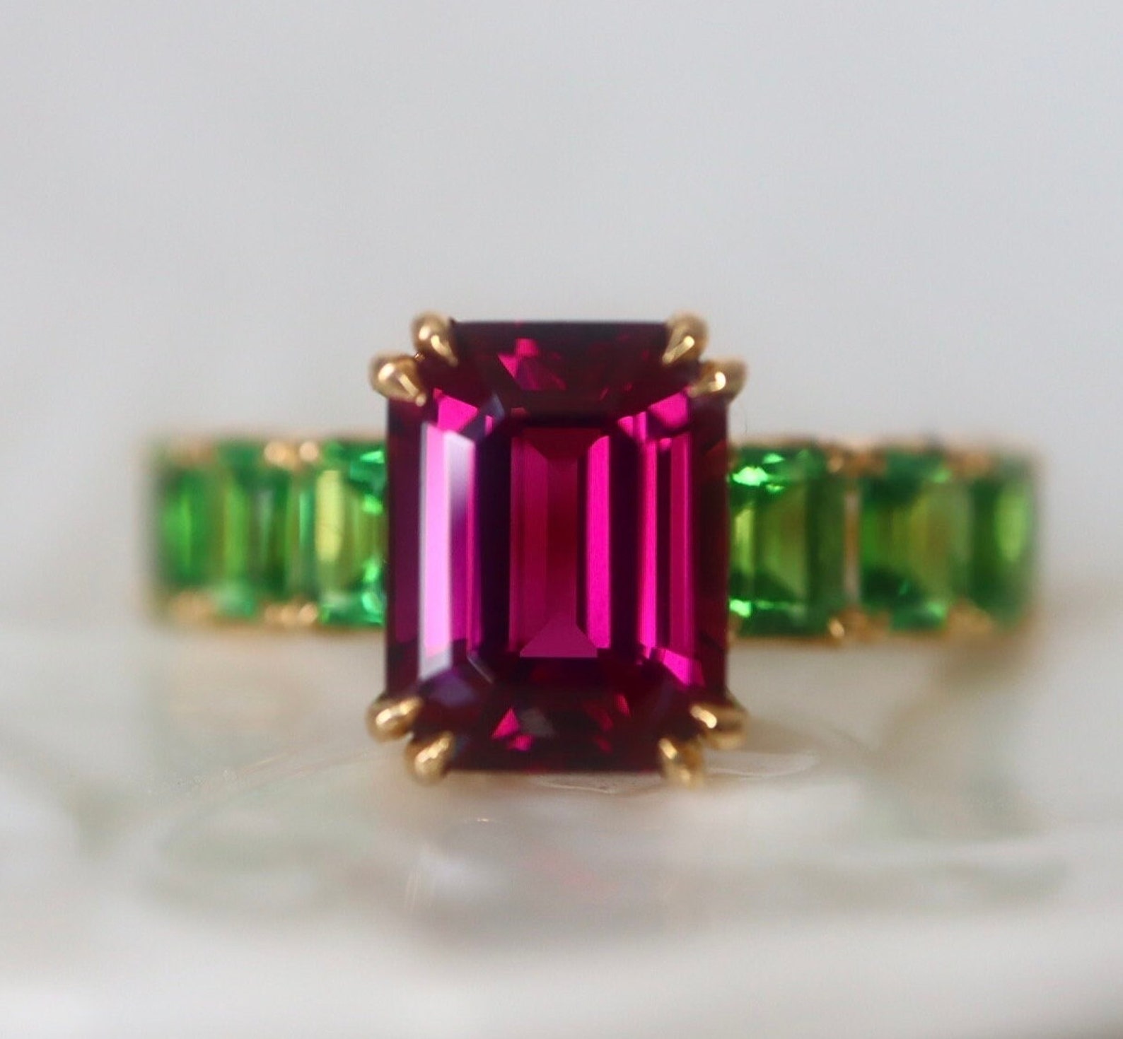 Made to Order. Pyrope Garnet Halo Ring With Tsavorite Garnets Neon ...