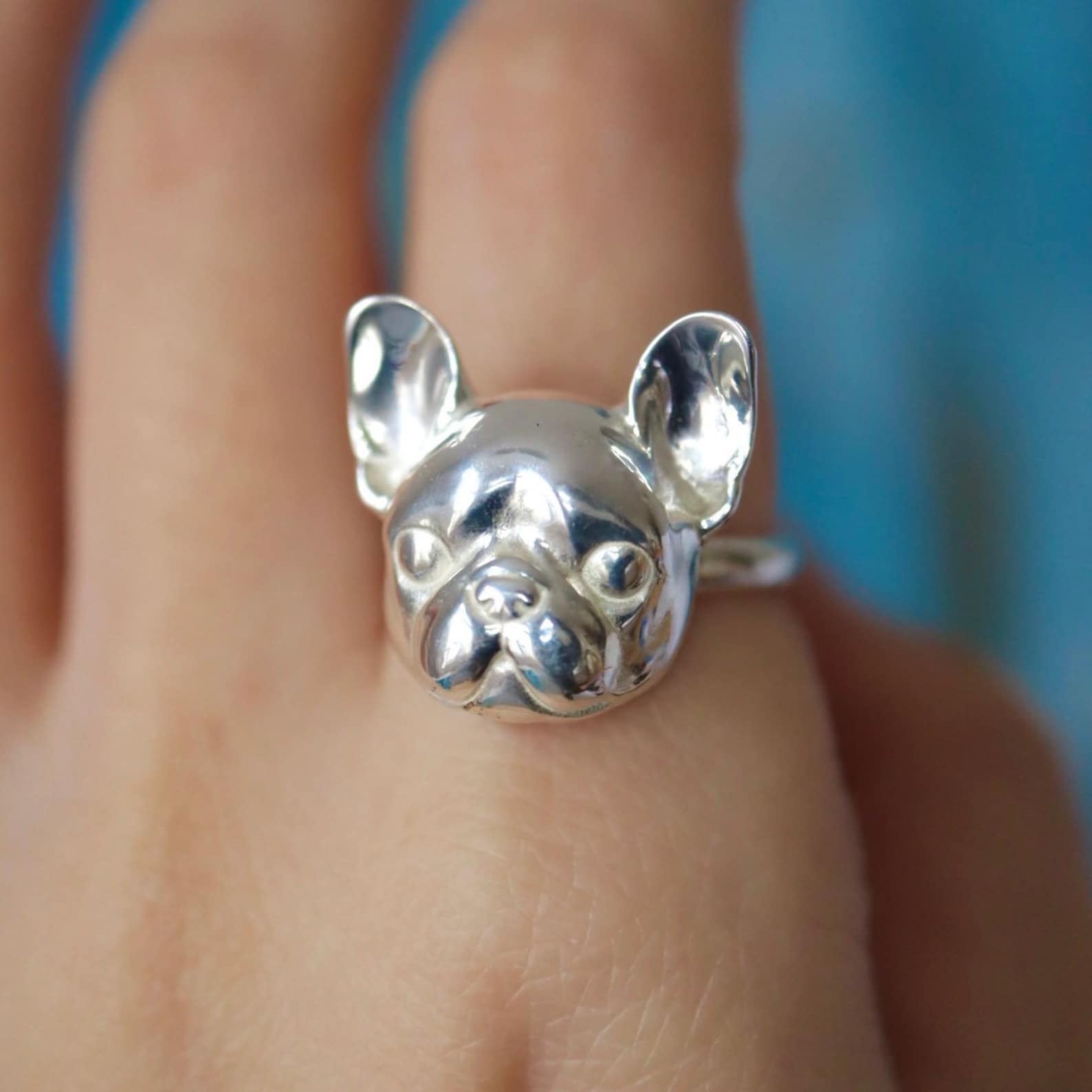 Cute French Bulldog Ring in Sterling Silver. Aninal Ring Signet Ring ...