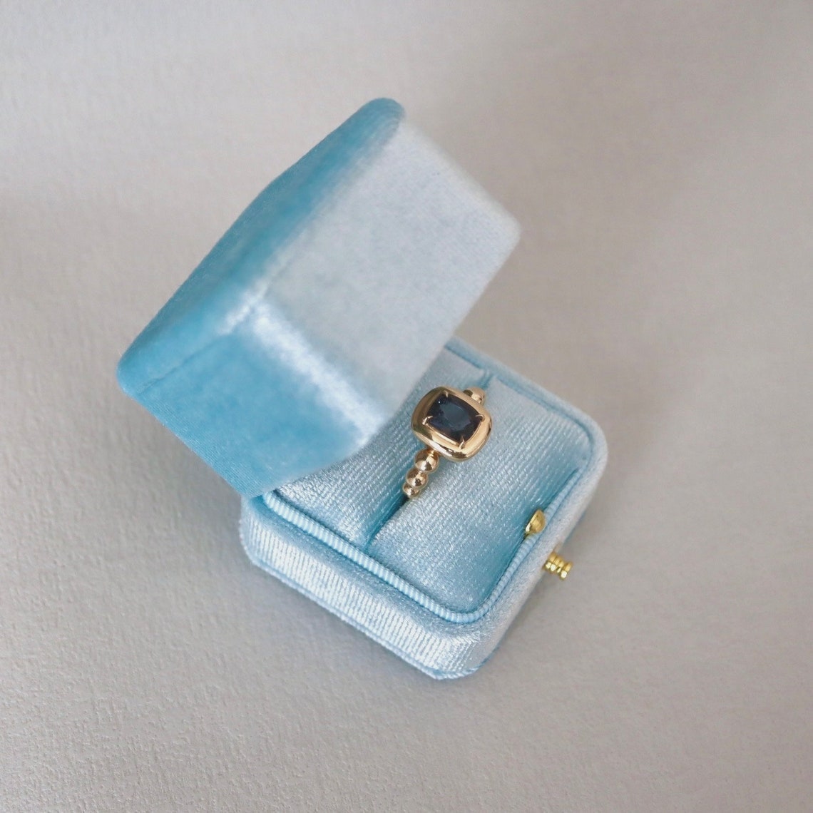 Light Blue Velvet Ring Box: Engagement Proposal With Latch Blue Ring ...