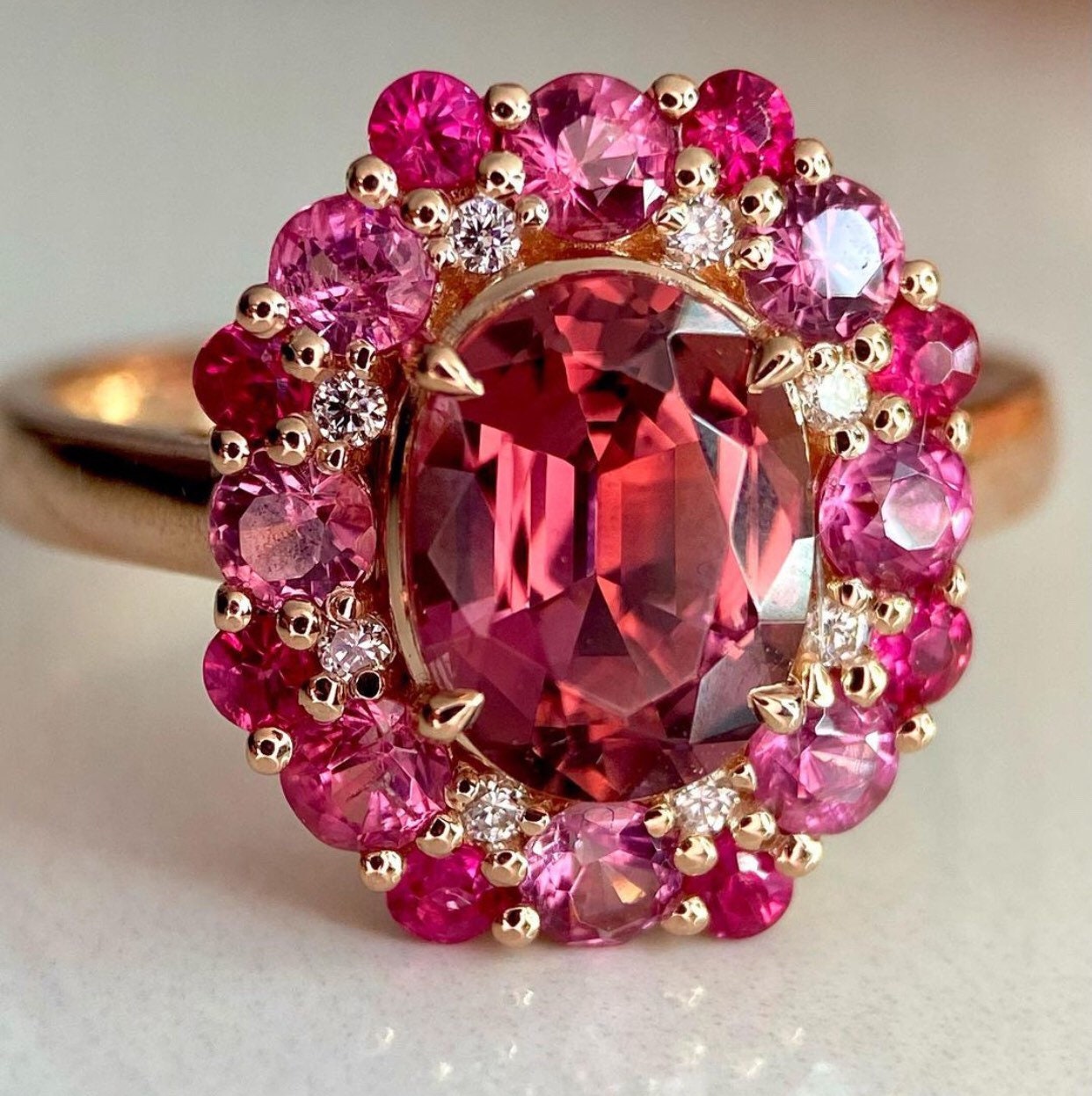 Purple Pink Rubellite Tourmaline With Pink Spinels and Diamonds Pink ...