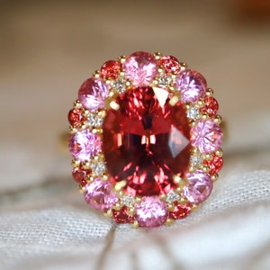 Orange Pink Tourmaline Ring Pink Spinels and Diamonds Halo Engagement ...