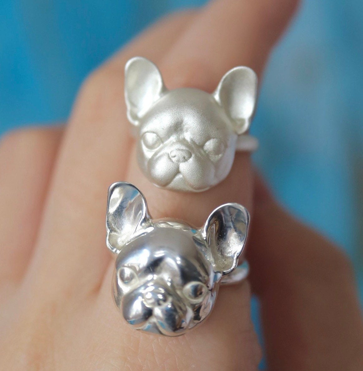 Cute French Bulldog Ring in Sterling Silver. Aninal Ring Signet Ring ...