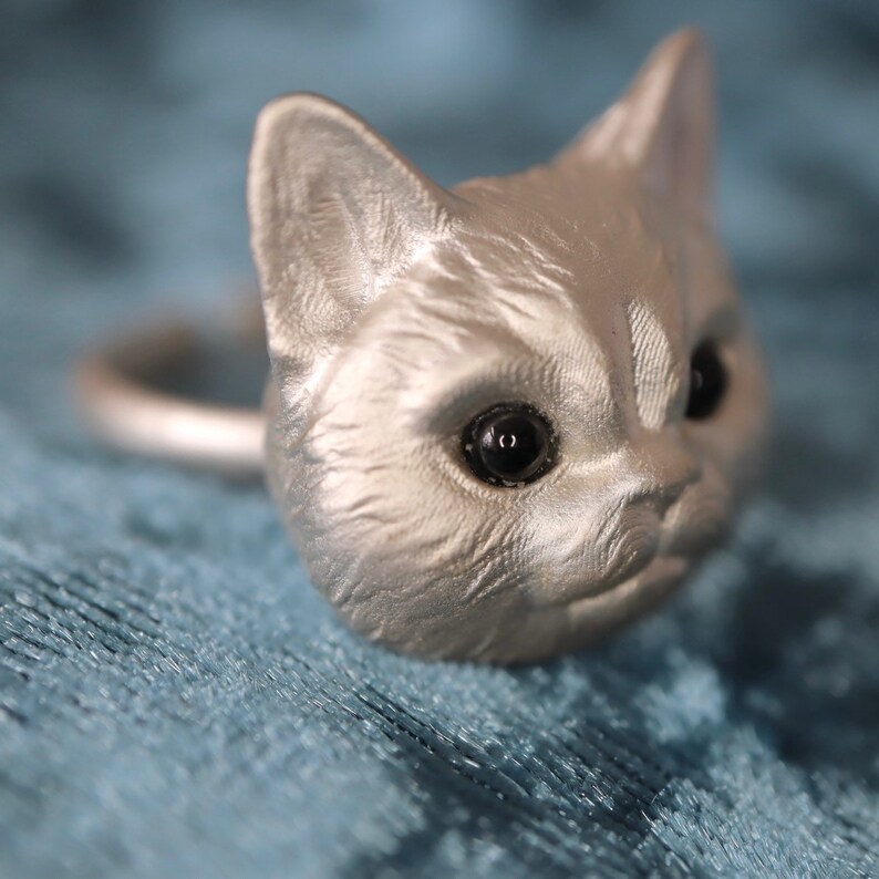 Cute Cat Face Ring in Sterling Silver. Custom Pet Jewelry. Cat Owner ...