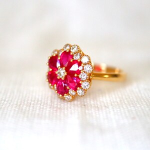 Made to Order. Ruby and Diamond Flower Ring. Victorian Ruby Floral Ring ...